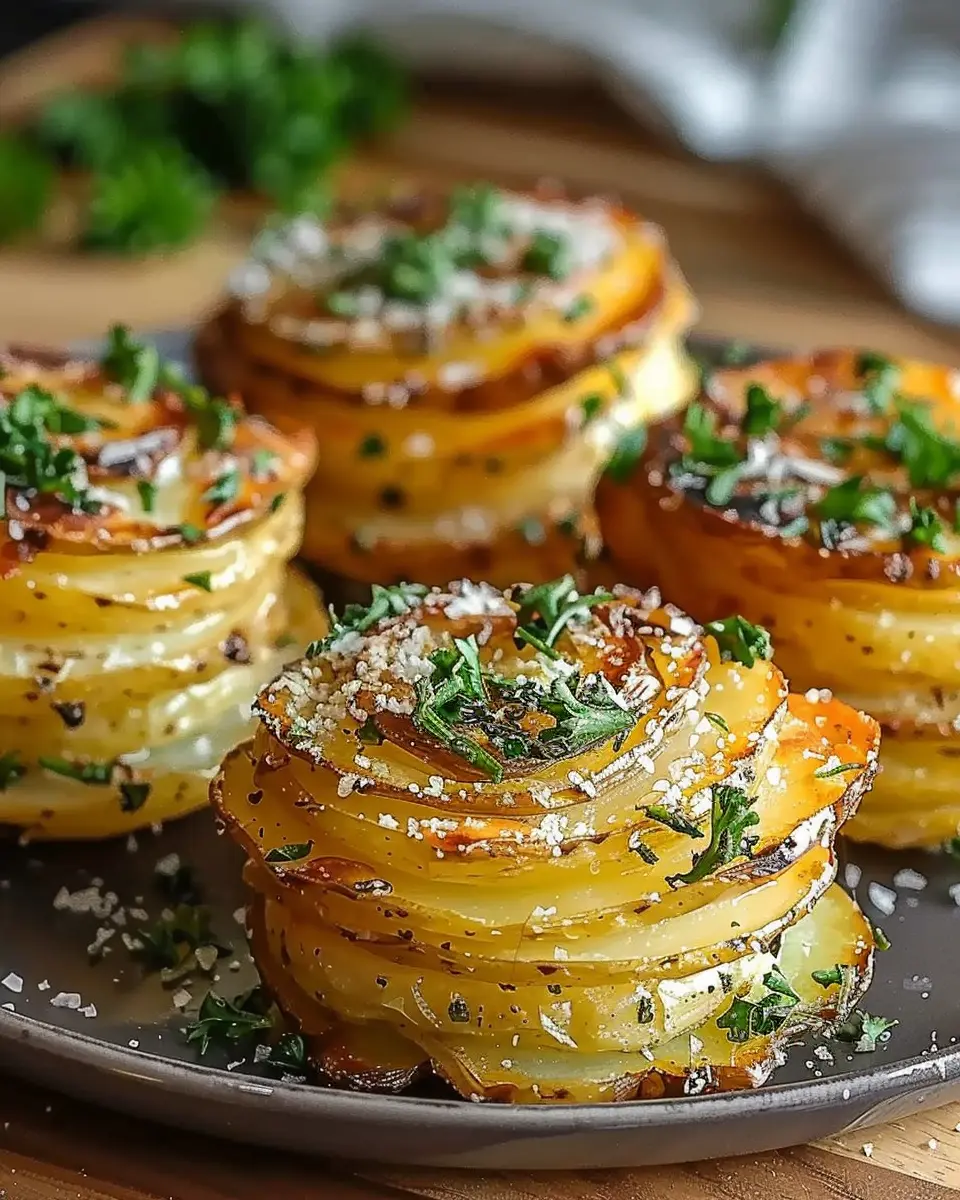roasted garlic parmesan potato stacks