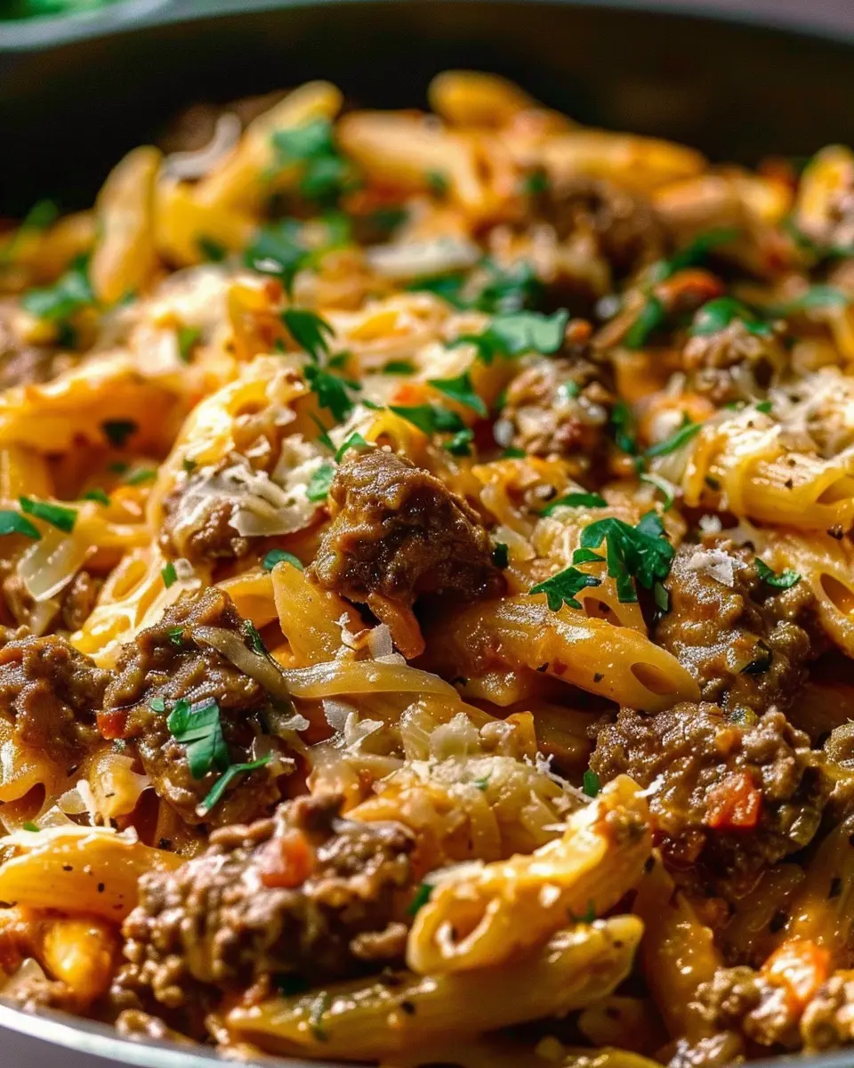 creamy high protein beef pasta