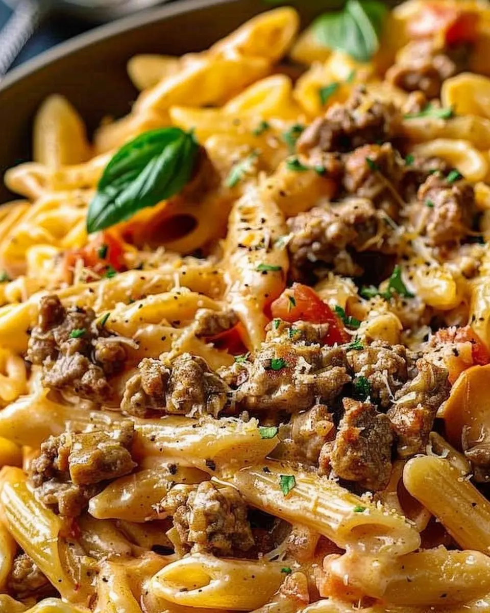 creamy high protein beef pasta